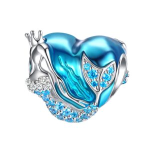 forever queen mermaid charms fit charms bracelet 925 sterling silver charms bead cz heart shape blue enamel bead ocean sea charm for snake bracelets necklace women girls gift