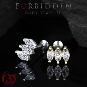 Forbidden Body Jewelry 16g Internally Threaded Surgical Steel Tri-CZ Top Cartilage Stud - 8mm Clear