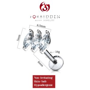 Forbidden Body Jewelry 16g Internally Threaded Surgical Steel Tri-CZ Top Cartilage Stud - 8mm Clear