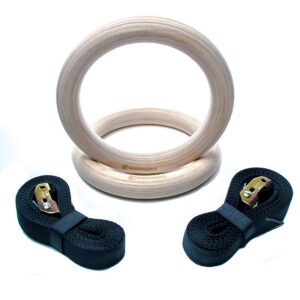 rubberbanditz- wooden gymnastic rings w/ 16ft adjustable straps gymnastic rings | exercise olympic rings | perfect for workout, strength training, pull-ups and dips