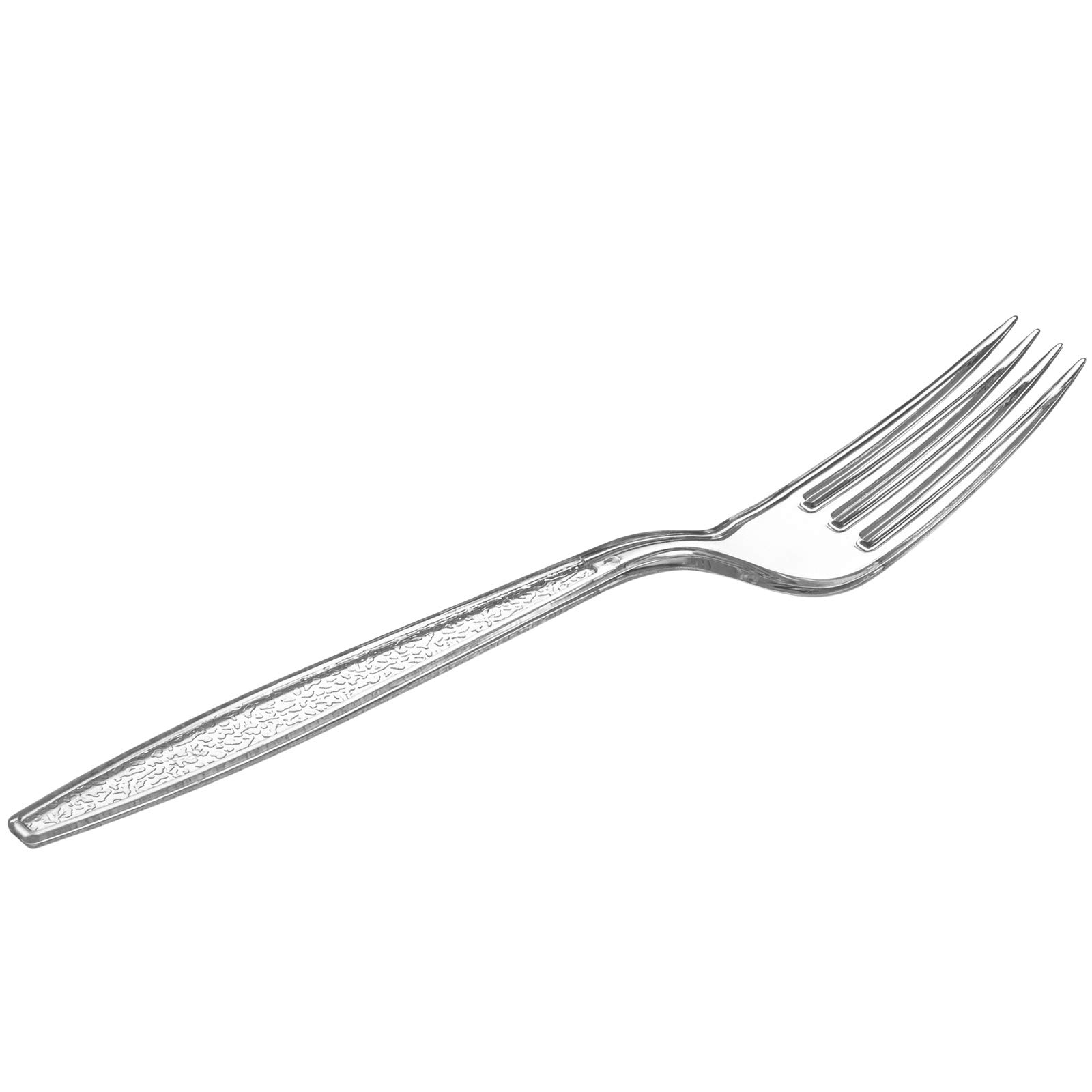 Comfy Package [100 Pack] Heavyweight Clear Plastic Forks with Engraved Design - Disposable Sturdy Plastic Utensils for Parties, Weddings, and Events