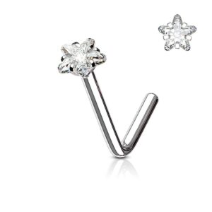 forbidden body jewelry nose rings l shaped, 18g/20g surgical steel nose ring, star nose ring, 3mm cz star top l-shaped nose stud (18g silver tone)