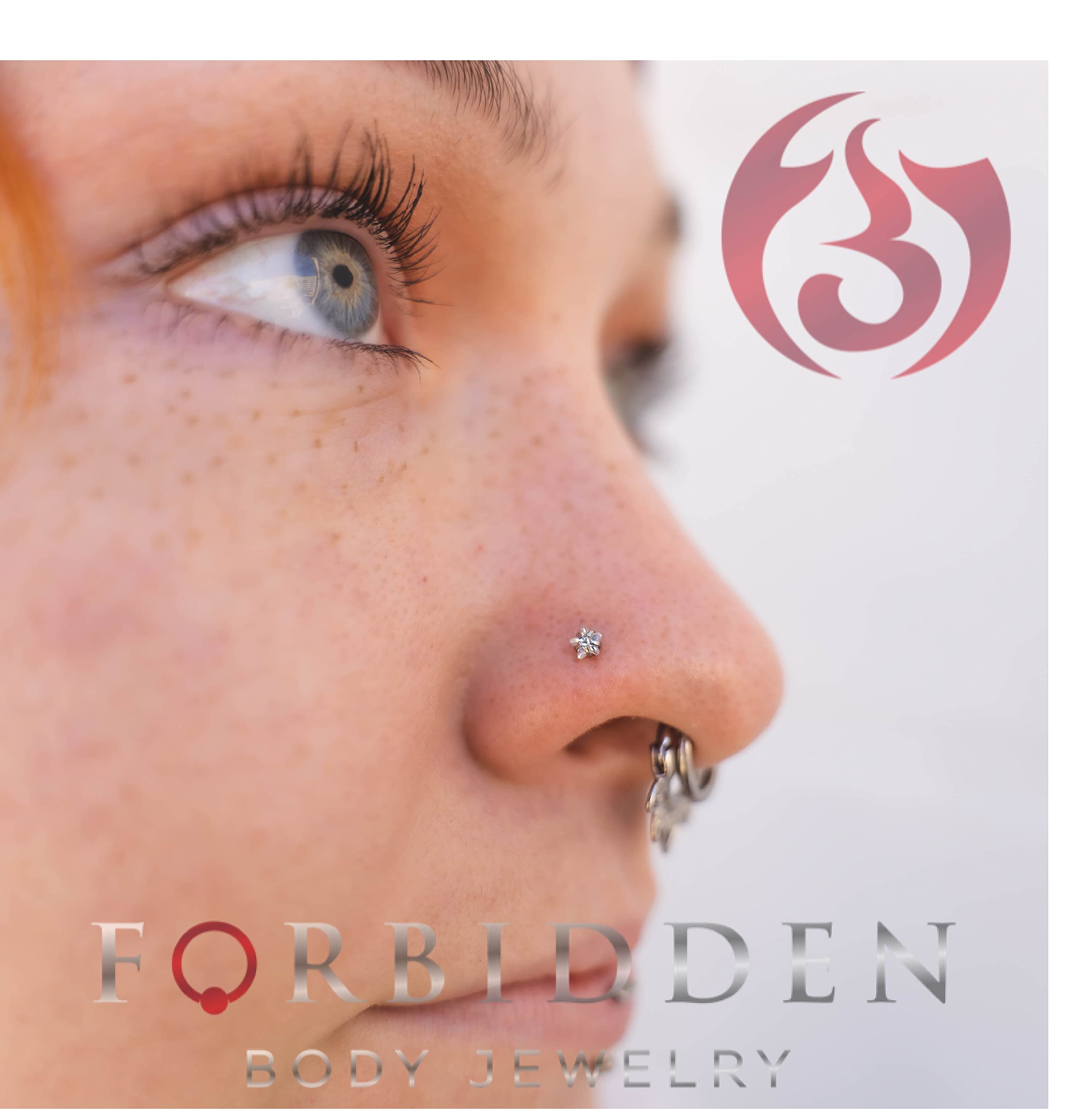 Forbidden Body Jewelry Nose Rings L Shaped, 18g/20g Surgical Steel Nose Ring, Star Nose Ring, 3mm CZ Star Top L-Shaped Nose Stud (18g Silver Tone)