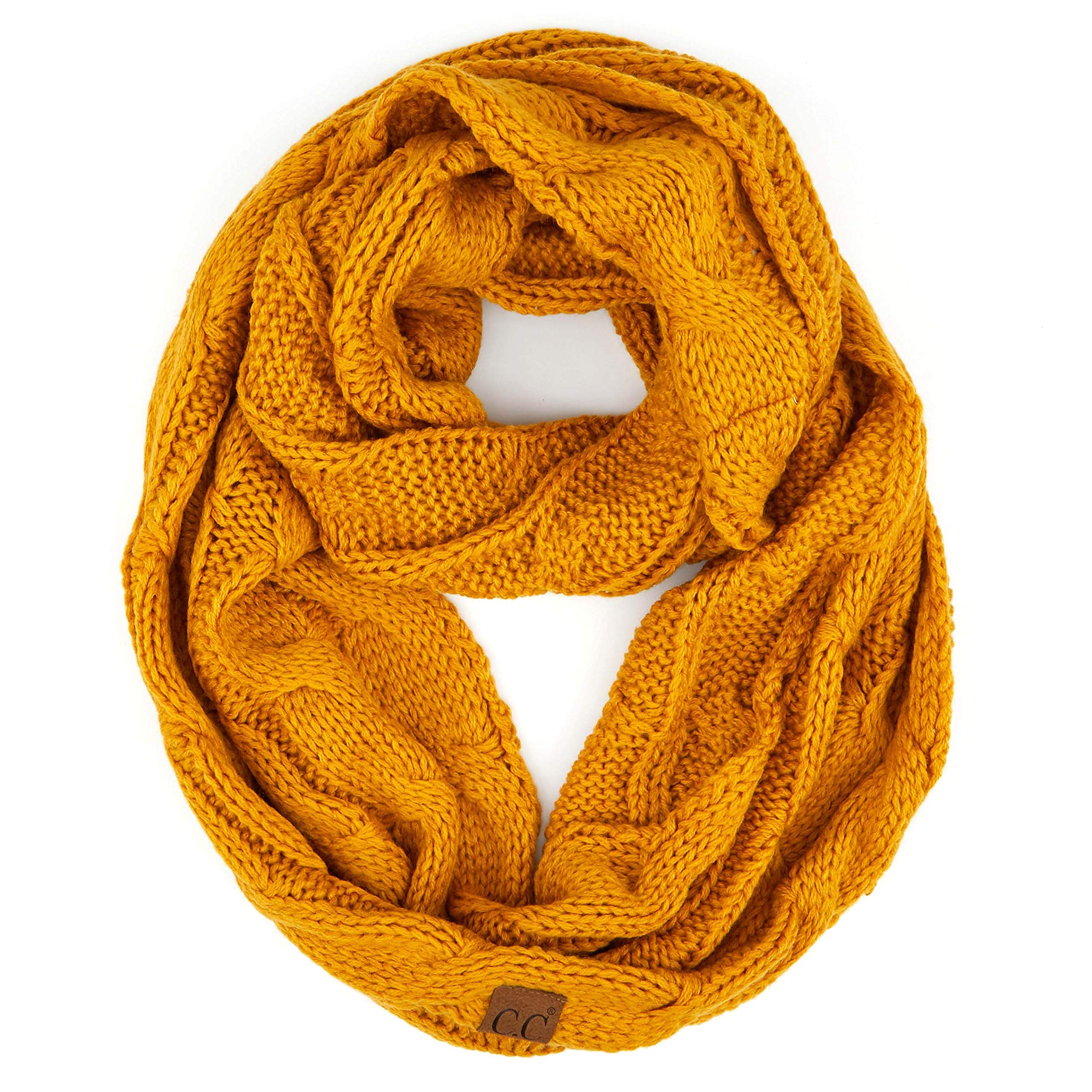 C.C Exclusives Multi Color Cable Knit Infinity Scarf (SF-800) (Mustard)