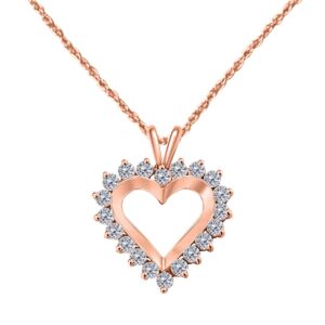 maulijewels 1 ct diamond open heart pendant for women in 14k solid rose gold with complimentary 18" silver chain