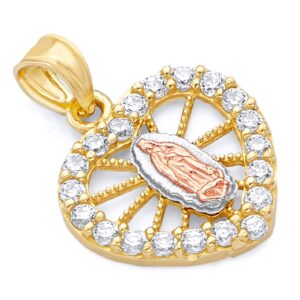 14k real tri color gold cz religious our lady of guadalupe cz charm pendant