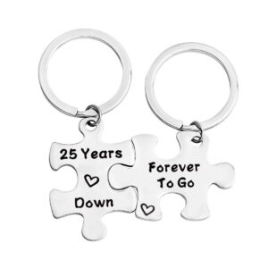 feelmem 25th anniversary present couples puzzle keychain set of two 25 years anniversary key chain present for him her (25th)