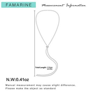 FAMARINE CZ Long Necklace, Rhinestone Bar Y Lariat Necklace Silver Tone for Women Birthday (Silver Rhinestone Y Necklace)