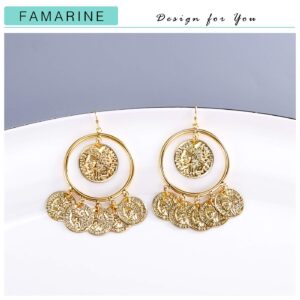 Vintage Tribal Chandelier Portrait Coins Drop Dangle Earrings for Women Costume Jewelry Gold