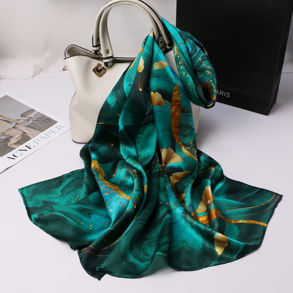 Women's Pure Mulberry Silk Scarf Floral Print Satin Long Scarf Wrap Shawl (mzyy05)