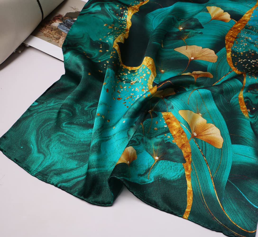 Women's Pure Mulberry Silk Scarf Floral Print Satin Long Scarf Wrap Shawl (mzyy05)