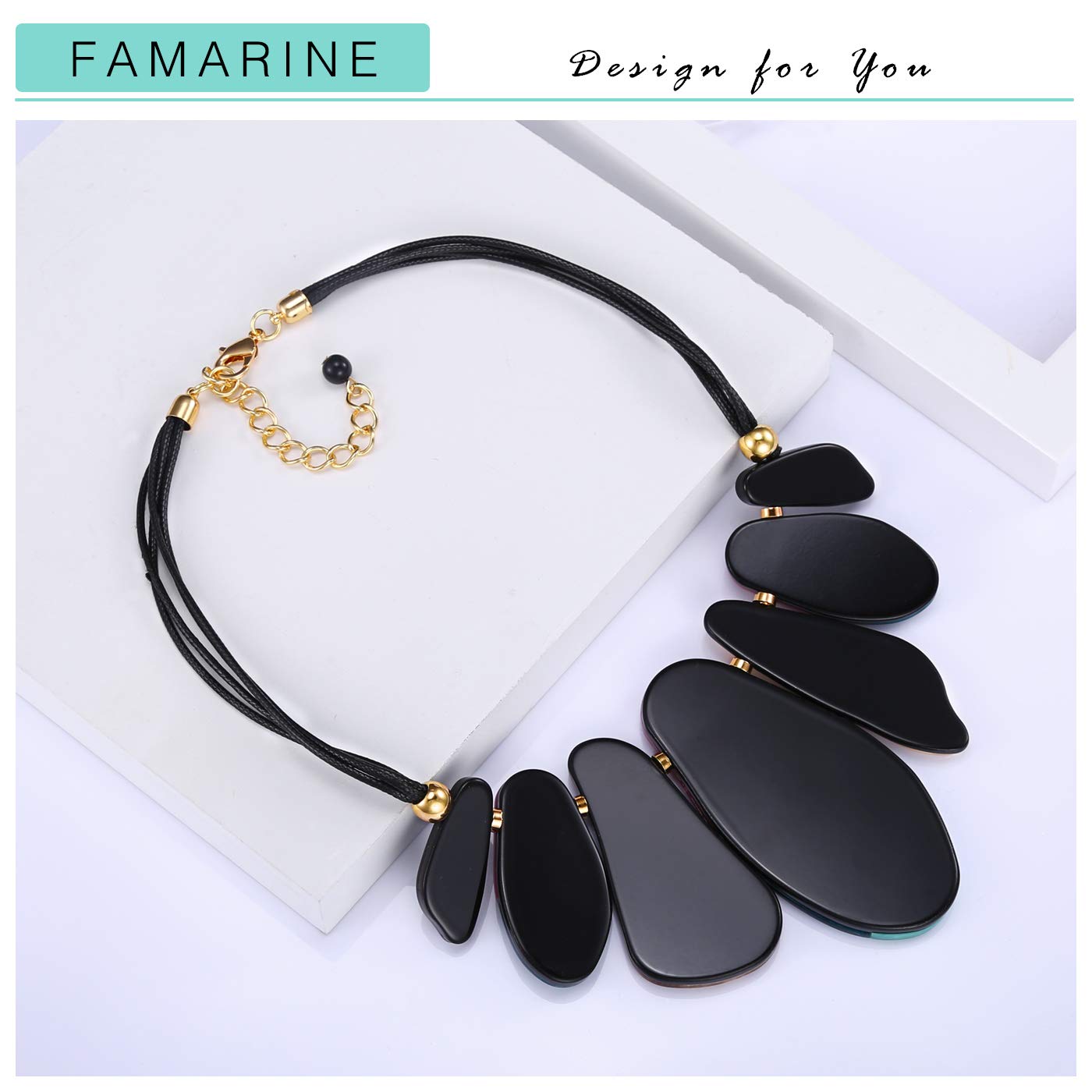 FAMARINE Vintage Tribe Chunky Collar Necklace, Geometry Acrylic Pendant Bib Statment Necklace Costume Jewelry (Necklace)