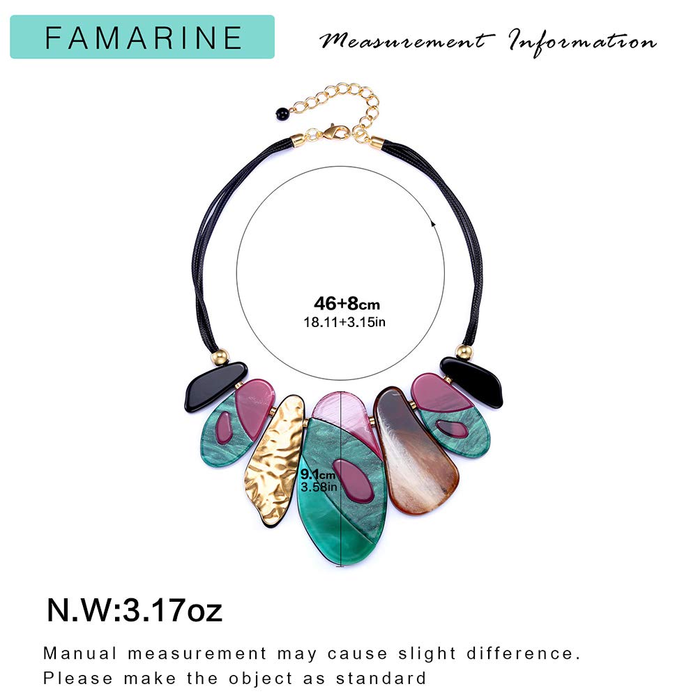 FAMARINE Vintage Tribe Chunky Collar Necklace, Geometry Acrylic Pendant Bib Statment Necklace Costume Jewelry (Necklace)