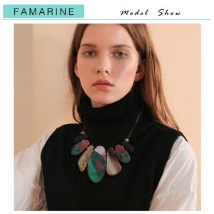 FAMARINE Vintage Tribe Chunky Collar Necklace, Geometry Acrylic Pendant Bib Statment Necklace Costume Jewelry (Necklace)