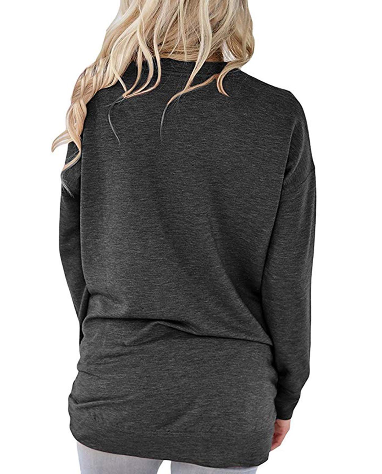 ZILIN Womens Tops Fall Long Sleeve Shirts Loose Fit Tunic Tops Sweatshirt with Pockets Grey XXL