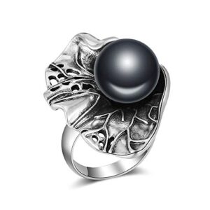 mytys fashion flower cocktail rings for women - statement jewelry piece perfect for weddings, engagements, and gifts (lotus leaf silver, 7)