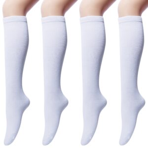 senker fashion women's 4 pairs knee high cotton solid knit socks, white(4 pairs)