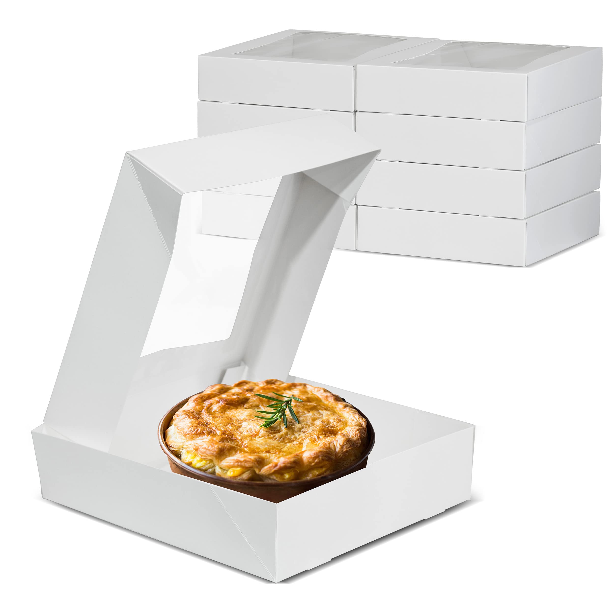 SpecialT Easy Popup Pie Boxes with Window 10x10x2.5 Inch White Bakery Boxes Pie Containers Disposable Baking Boxes 200pk