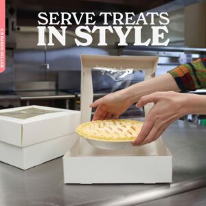 SpecialT Easy Popup Pie Boxes with Window 10x10x2.5 Inch White Bakery Boxes Pie Containers Disposable Baking Boxes 200pk