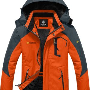 GEMYSE Men's Mountain Waterproof Ski Snow Jacket Winter Windproof Rain Jacket (Orange Grey,Small)