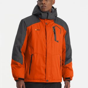 GEMYSE Men's Mountain Waterproof Ski Snow Jacket Winter Windproof Rain Jacket (Orange Grey,Small)