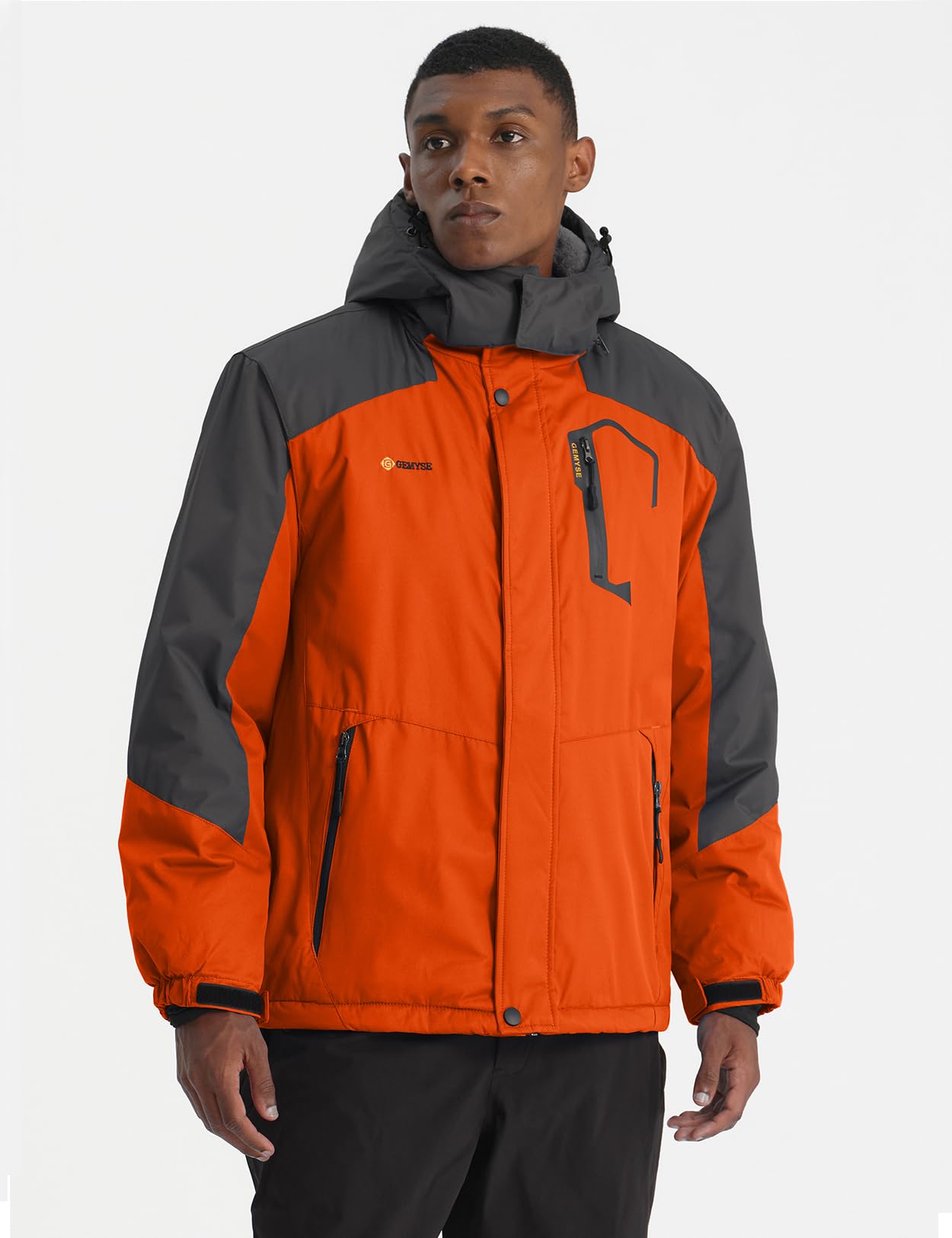 GEMYSE Men's Mountain Waterproof Ski Snow Jacket Winter Windproof Rain Jacket (Orange Grey,Small)