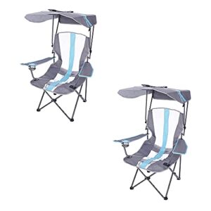 kelsyus premium portable camping folding outdoor lawn chair w/50+ upf canopy, cup holder, & carry strap, for sports, beach, lake, blue & gray (2 pack)