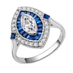 lavencious royal halo clear & blue cz stones engagement rings in sterling silver 925 size 6 to 10 (marquise-blue, 7)