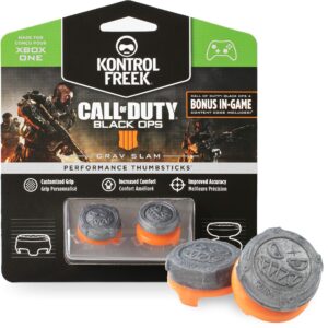 kontrolfreek call of duty: black ops 4 grav slam for xbox one and xbox series x controller | performance thumbsticks | 1 high-rise convex, 1 mid-rise convex | gray/orange