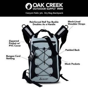 Oak Creek Canyon Falls 30L Dry Bag Backpack. Premium Waterproof Backpack with Padded Shoulder Straps. PVC Construction. Keep Your Gear Dry