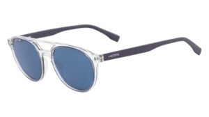 lacoste l881s round sunglasses, crystal navy/navy solid blue flash, 52 mm