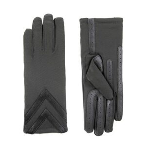 isotoner womens spandex touchscreen with warm fleece lining and chevron details cold weather gloves, charcoal - smartdri, small-medium