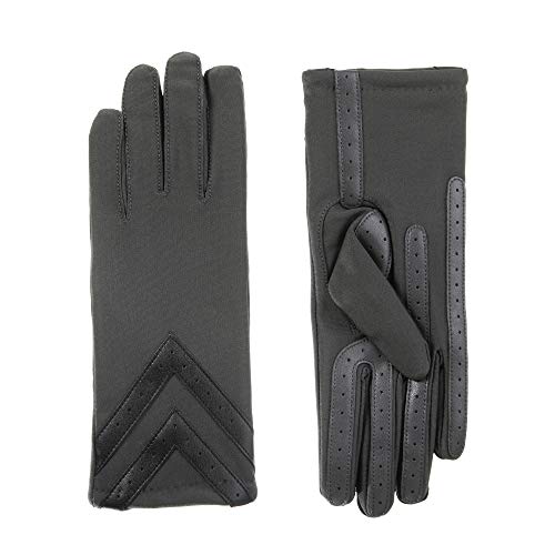 Isotoner womens Spandex Touchscreen With Warm Fleece Lining and Chevron Details Cold Weather Gloves, Charcoal - Smartdri, Small-Medium