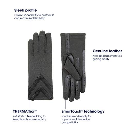 Isotoner womens Spandex Touchscreen With Warm Fleece Lining and Chevron Details Cold Weather Gloves, Charcoal - Smartdri, Small-Medium