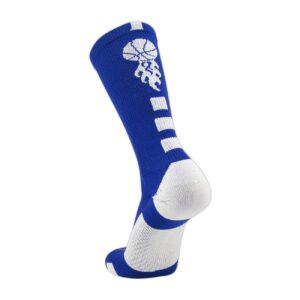 swanq baseline fire flame basketball logo crew socks by tck (royal blue white, small)