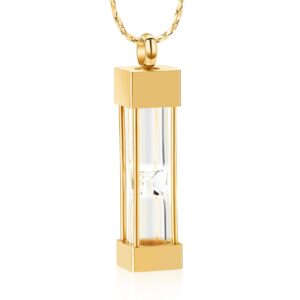 imrsanl glass hourglass cremation jewelry container vial urn necklace pendant stainless steel cylinder bottle memorial cremation keepsake jewelry for women/men (gold)