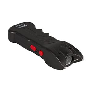 sabre 2-in-1 stun gun with flashlight & belt holster, .84 microcoulombs (µc) charge, 120 lumen flashlight, high, low, & strobe light modes, safety switch, rechargeable, ergonomic grip, compact design