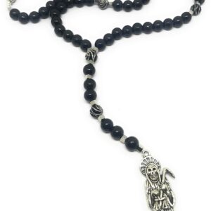 Acrylic Holy death's necklace, rosary style. Collar de la Santa Muerte de acrilico estilo rosario. Grim reaper Y style necklace.