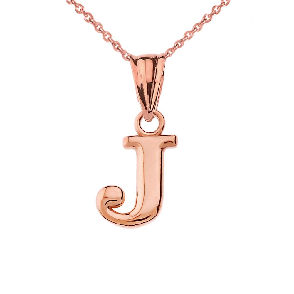 14K Rose Gold Fine Dangling Initial Letter J Charm Pendant with Rolo Chain - 16"