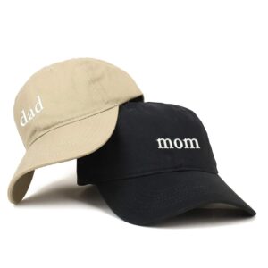 trendy apparel shop mom and dad soft cotton couple 2 pc cap set - black - khaki