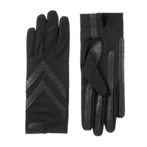 isotoner womens spandex shortie with leather palm strips cold weather gloves, smartdri black, large x-large us