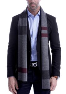 vextrofort men's winter scarf, soft long cashmere feel scarves for men with fringes tartan - grey black red plaid