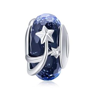 murano glass beads authentic 925 sterling silver charms core faceted christmas snowflake flower star glass charms bracelet for women pandora bracelet (night sky bead)