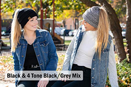 Funky Junque Messy Bun Beanie Tail Bundle - 1 Black, 1 Heather Grey (2 Pack)