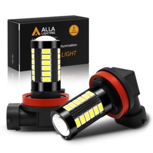 alla lighting super bright h8 h11 led fog lights bulbs or drl, 6000k xenon white h16 h11ll h8ll h1155 replacement, 2800 lumens 5730 33-smd 12v for cars, trucks, suvs, vans