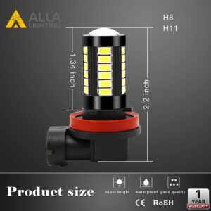 Alla Lighting Super Bright H8 H11 LED Fog Lights Bulbs or DRL, 6000K Xenon White H16 H11LL H8LL H1155 Replacement, 2800 Lumens 5730 33-SMD 12V for Cars, Trucks, SUVs, Vans