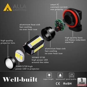 Alla Lighting Super Bright H8 H11 LED Fog Lights Bulbs or DRL, 6000K Xenon White H16 H11LL H8LL H1155 Replacement, 2800 Lumens 5730 33-SMD 12V for Cars, Trucks, SUVs, Vans