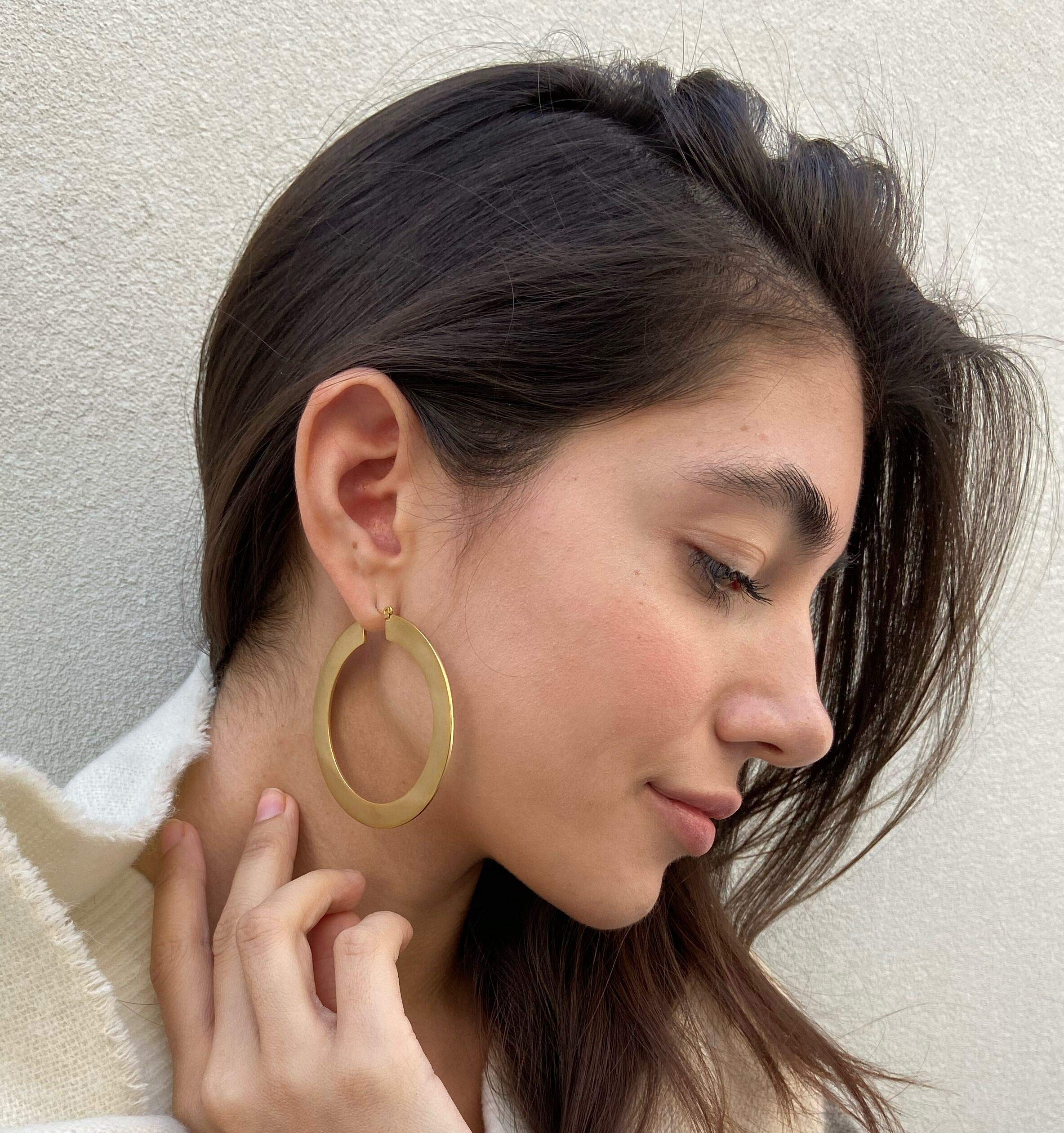 Minimal Bohemian 18K Gold Plated Large Round Hoop Earrings for Women Boho Jewelry Thick Wire (Big Size - 2.32")