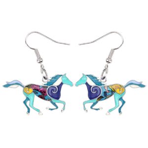 newei enamel alloy sweet running horse earrings drop dangle fashion animal jewelry for women gift (blue)