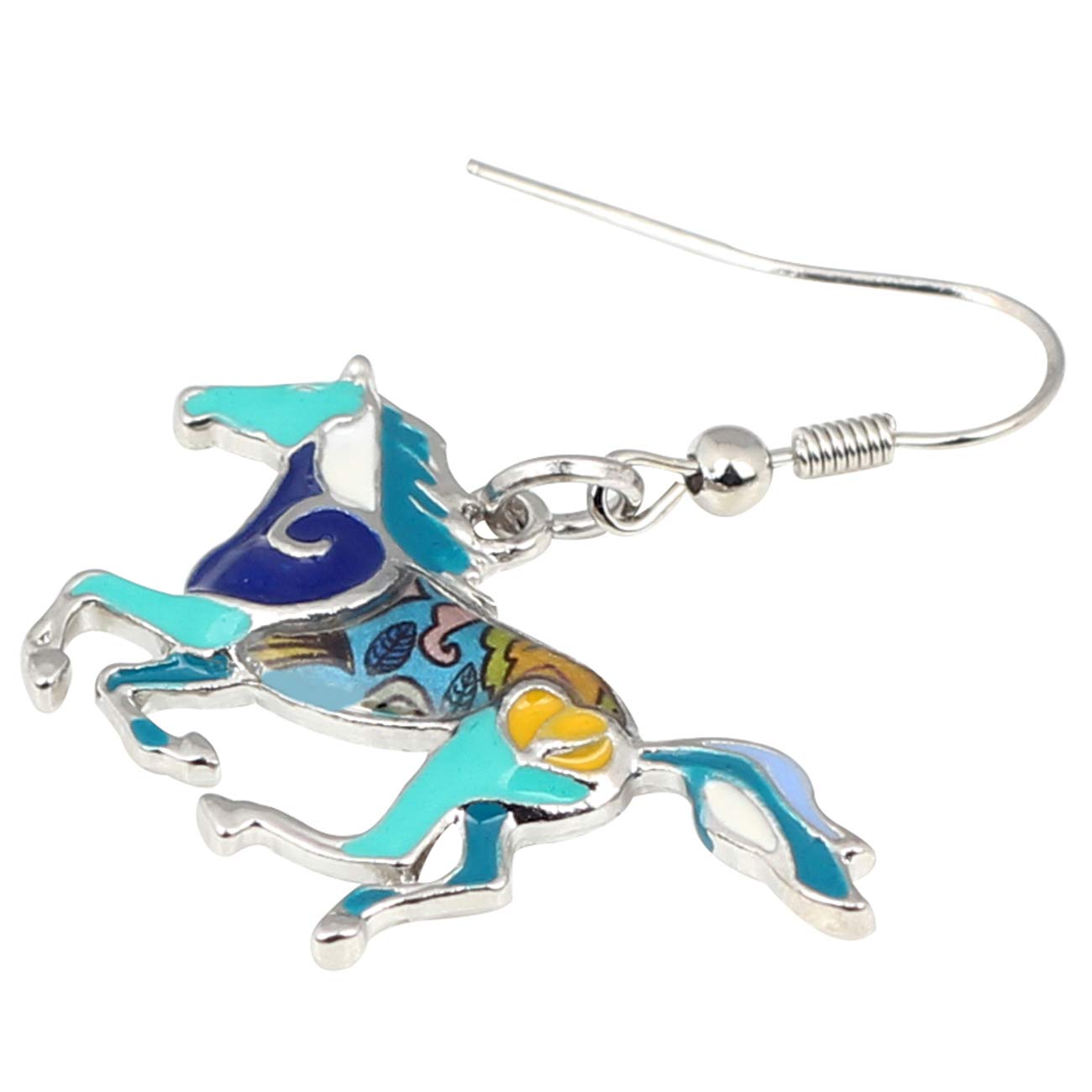 NEWEI Enamel Alloy Sweet Running Horse Earrings Drop Dangle Fashion Animal Jewelry For Women Gift (Blue)